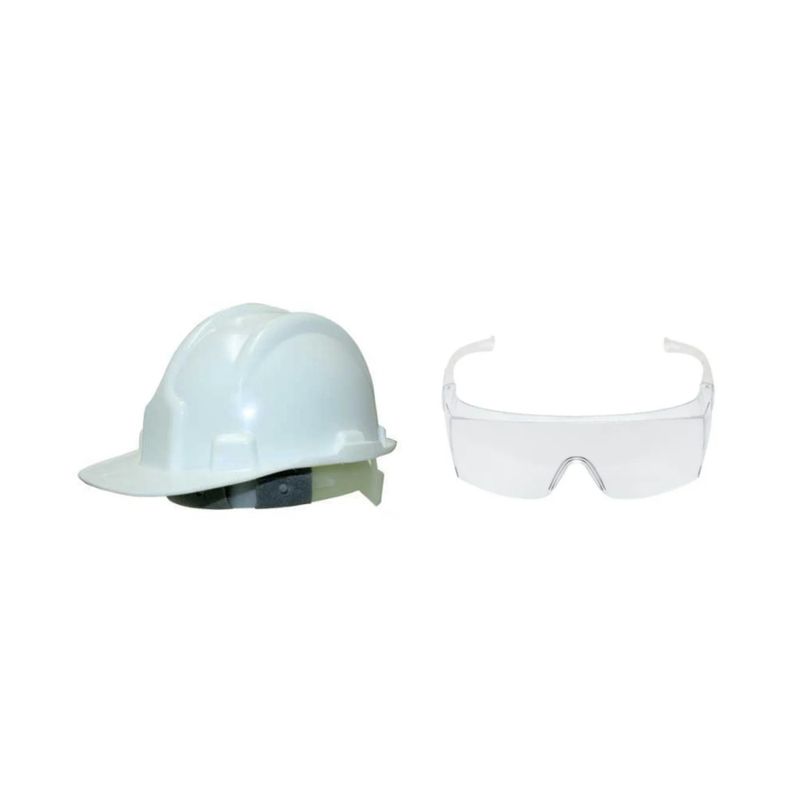 Kit capacete de segurança epi branco com carneira + óculos de proteção ...